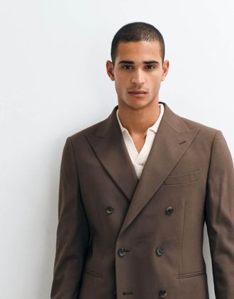 Asos Veste de costume slim &agrave; double boutonnage - Marron