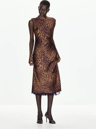 Mango Robe l&eacute;opard &agrave; col chemin&eacute;e marron - Femme - XS - MANGO