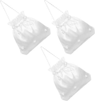 BESTONZON Lot de 3 Pochettes &agrave; Fleurs en Satin Blanc pour Mari&eacute;e Paquet &agrave; Main de Mariage Compacts Accessoires &Eacute;l&eacute;gants pour C&eacute;r&eacute;monie et Pr&eacute;sent Invit&eacute; Paquet 