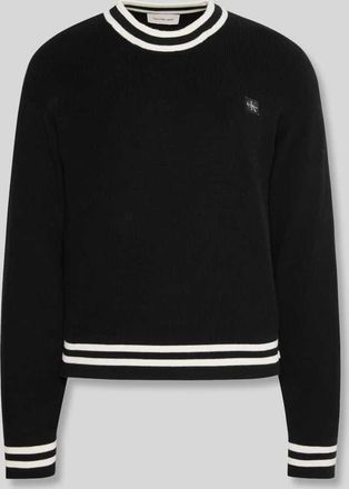 Calvin Klein Jeans Regular Fit Pullover aus reiner Baumwolle mit Kontraststreifen
