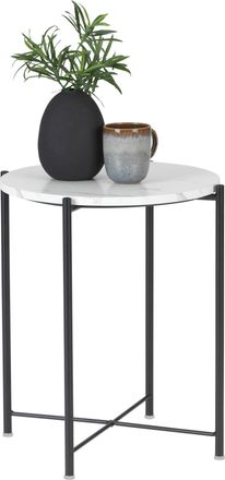 CARRYHOME Beistelltisch, Schwarz, Wei&szlig;, Metall, Holzwerkstoff, Marmoroptik, rund, Rundrohr, 45x50x45 cm, Wohnzimmer, Wohnzimmertische, Beistelltische, Beistellt