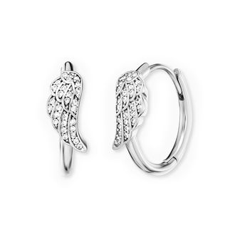 Engelsrufer Damen Creolen mit Engelsfl&uuml;gel aus Sterling Silber in silber- besetzt mit 56 wei&szlig;en Zirkonia Steinen - Clipverschluss - nickelfrei