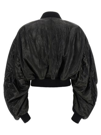 Rick Owens Hammered Leather Bomber Jacket - Black