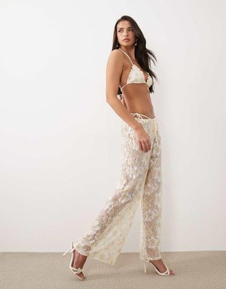 South Beach Pantalon de plage en dentelle paillet&eacute;e - Blanc