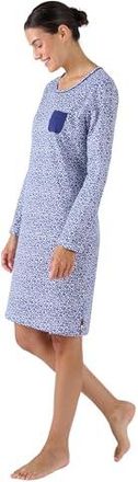 Damart Chemise De Nuit en Pur Coton Femme Bleu Imprim&eacute; Taille 50-52 (XL) 97 Cm