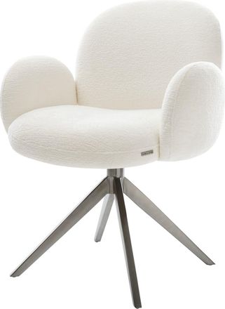 DELIFE Esszimmerstuhl Nube-Flex mit Armlehnen Kreuzgestell breit Graphit Boucl&eacute; Soft Beige 360&deg; drehbar Wippfunktion Taschenfederkern