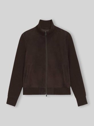 HUGO BOSS Lederjacke aus Ziegenvelours mit Strickeins&auml;tzen