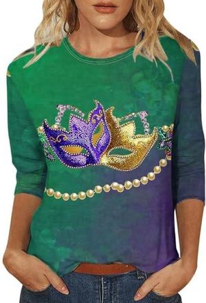 Generic Haut &agrave; manches 3/4 pour femme - Haut et chemisiers de carnaval - Imprim&eacute; graphique - Col rond - &Eacute;l&eacute;gant et fin - D&eacute;contract&eacute; - Chemisier basique class