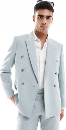 Asos Zweireihige Anzugjacke aus Wollmix in Hellblau mit normaler Passform und Panamabindung