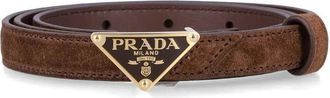 Prada G&uuml;rtel - Suede Belt With Triangle Logo Buckle - Gr. 85 - in Schwarz - f&uuml;r Damen