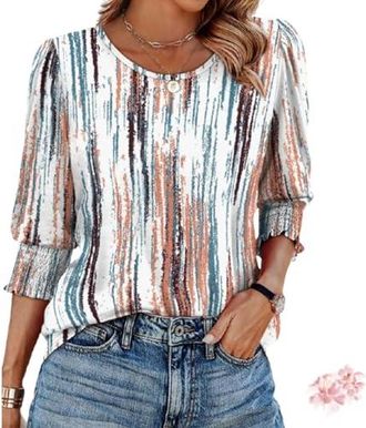 Generic Chemisier habill&eacute; d&eacute;contract&eacute; &agrave; manches longues avec poignets smock&eacute;s, Rayures verticales, 3XL