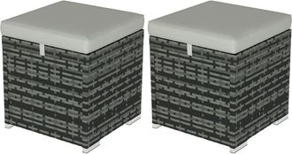 OUTSUNNY Lot de 2 poufs coffres de jardin - coussins zipp&eacute;s d&eacute;houssables - r&eacute;sine tress&eacute;e aspect rotin gris