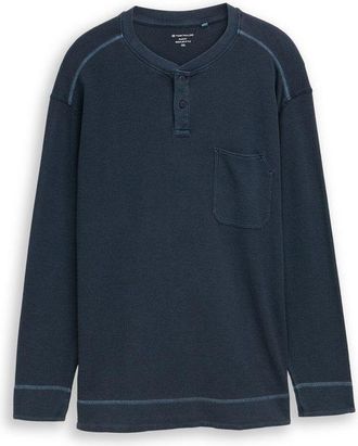 Tom Tailor Langarmshirt T-Shirt Plus Size - Henley Langarmshirt mit Waffelstruktur