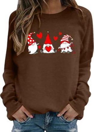 Generic 2026 - Sweat-shirt d&eacute;contract&eacute; &agrave; col rond et manches longues pour femme - Pour la Saint-Valentin, caf&eacute;, L