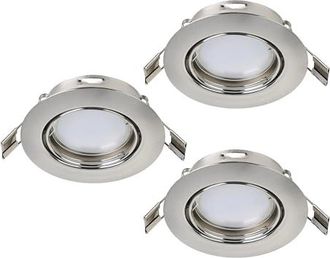 Eglo 3er-Set Einbaustrahler Peneto, Spots Set aus Stahl in Nickel-Matt, 3 Einbauleuchten mit GU10 Fassung, LED Leuchtmittel inklusive, Spot flach, Ø 7,8 cm