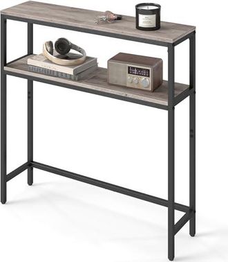Vasagle Console pour Couloir, Table de Salon Fine à 2 Niveaux, Table dAppoint avec 2 Étagères, 20 x 80 x 80 cm, pour Salon, Couloir, Entrée, Grège Chiné et No