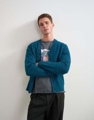 Topman gilet en maille gratt&eacute;e coupe classique vert sarcelle fonc&eacute;