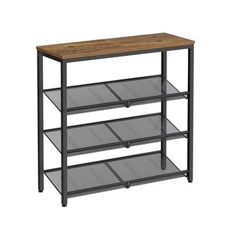 Vasagle Schuhregal, Schuhablage, 4 Ebenen, gro&szlig;e Oberfl&auml;che, verstellbare Gitterablagen, platzsparend f&uuml;r Eingangsbereich Flur, Metall, Industrie-Stil, honigb