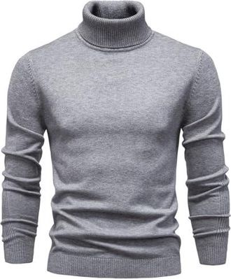 Generic Chemise c&ocirc;tel&eacute;e &agrave; col roul&eacute; pour homme, coupe ajust&eacute;e, pull en tricot d&eacute;contract&eacute; &agrave; col roul&eacute;, couche basique, hauts torsad&eacute;s, gris, XXL