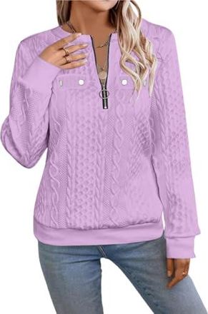 ORANDESIGNE Sweat Femme sans Capuche Sweatshirts Demi-Zipp&eacute; Sweat-Shirt Col Roul&eacute; Pull Printemps Automne C Violet L