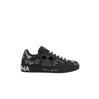 Dolce & Gabbana Homme, Chaussures, Noir, Taille: 45 EU Couronne Graffiti Baskets Basses