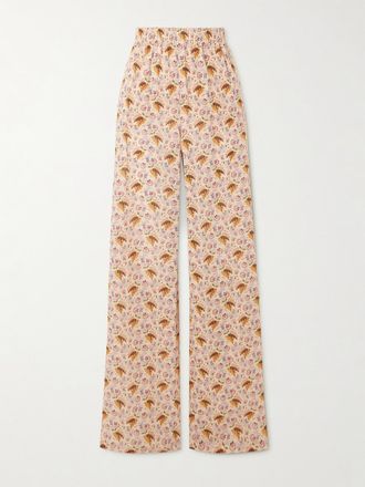 Valentino Garavani Pantalon En Mousseline De Coton &Agrave; Imprim&eacute; Fleuri - Orange