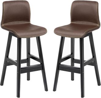 Generic Barhocker mit R&uuml;ckenlehne und Holzbeinen aus Kunstleder, hohe K&uuml;chenst&uuml;hle f&uuml;r Pubs und Caf&eacute;s