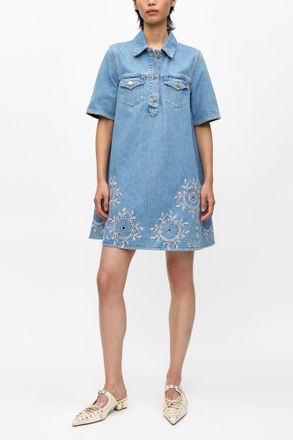 Ganni blau Hellblaues Jeans-Minikleid mit Lockstickerei Bio-Baumwolle - Gr&ouml;&szlig;e 32