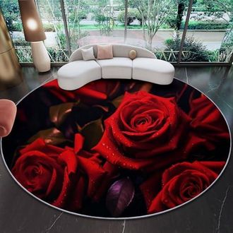 Generic Tapis Rond Salon, Rose r&eacute;aliste Tapis de Sol D&eacute;coration Antid&eacute;rapant 100 cm (Round) Tapis de Sol D&eacute;coration Antid&eacute;rapant Rouge