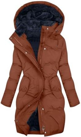 Minetom Manteau Femme Hiver Polaire Chaud Imperm&eacute;able Veste &agrave; Capuche Manches Longues Manteaux mi longue Blouson Casual A Marron L