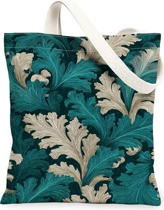 Generic Sacs fourre-tout vintage &eacute;l&eacute;gants en toile avec motif feuilles bleu sarcelle, r&eacute;utilisables, l&eacute;gers, lavables et respectueux de lenvironnement, bleu s