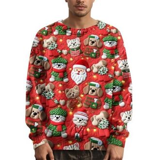 Generic JOASDAO Sweat de Noël pour homme sans capuche - Grande taille - Col rond - Manches longues - Doublure en polaire - Imprimé graphique 3D amusant - Pull