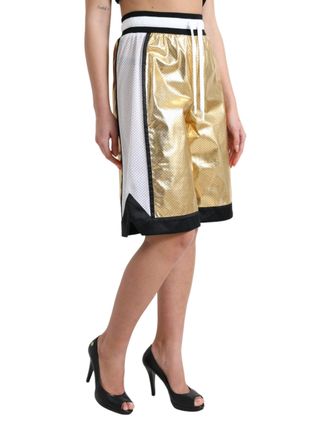Dolce & Gabbana Womens Gold Polyester Perforated High Waist Shorts