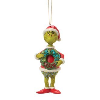 Enesco Dr. Seuss Grinch von Jim Shore Holding 2026 datierter Kranz, H&auml;ngeornament, 13 cm, Mehrfarbig