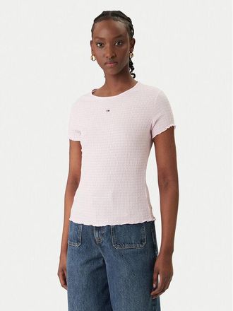 Tommy Jeans T-Shirt Smock Seersucker DW0DW22219 Rosa Slim Fit