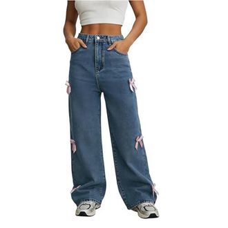 Generic Jean extensible &agrave; taille haute pour femme - Coupe ample - Coupe ample - Style Y2K - &Eacute;l&eacute;gant - Pour le bureau, le travail, la rue - Pour sortir et se d