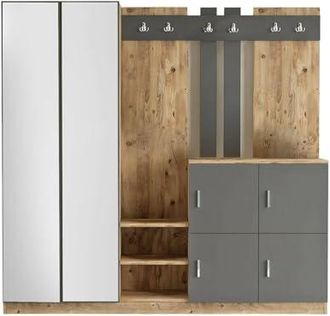 Dmora Eingangsm&ouml;bel Media, Moderner Eingang, Wandgarderobe, Multifunktions-Aufbewahrungskonsole, 187x38h180 cm, Eiche und Anthrazit
