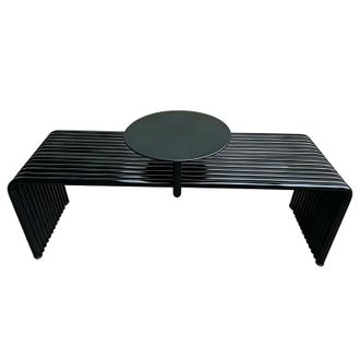 Generic Gartenbank Metall Ohne Lehne mit Kleiner Beistelltisch Moderne Parkbank Balkonbank 120cm f&uuml;r Gastronomie Wartebereiche H&ouml;fe B&uuml;ros, Sitzbank Bis 500kg 