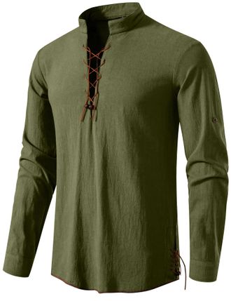 PARKLEES Retro Renaissance Kost&uuml;me mit Schn&uuml;rung und langen &Auml;rmeln f&uuml;r Piraten, Wikinger, Mittelalter, Waldgr&uuml;n, L