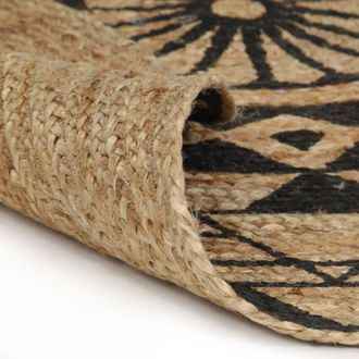 vidaXL Teppich Handgefertigt Jute mit Schwarzem Aufdruck 150 cm Vidaxl