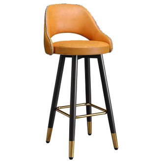 Generic Drehbarer Barhocker in Tresenh&ouml;he, K&uuml;cheninselhocker, gepolstert mit geschwungener R&uuml;ckenlehne aus PU-Leder, Fu&szlig;st&uuml;tze aus Metall f&uuml;r Fr&uuml;hst&uuml;ck und Bi