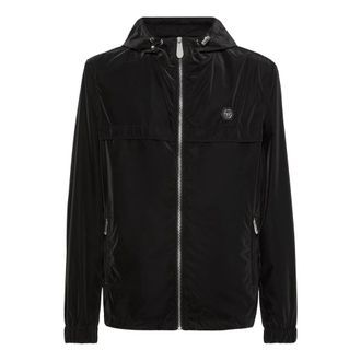 Philipp Plein Homme, Vestes, Noir, Taille: XL Veste Coupe-Vent Noire Logo et Poches Zipp&eacute;es