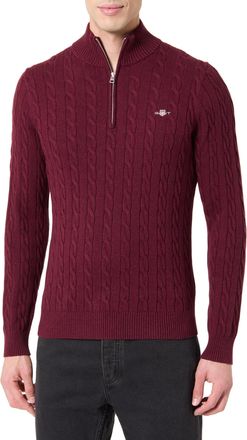 GANT Herren Cotton Cable Half Zip Pullover, Bordeaux Melange, XL