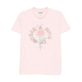 Ganni T-Shirt mit Rose - - Tops - Damen - Rosa - XS