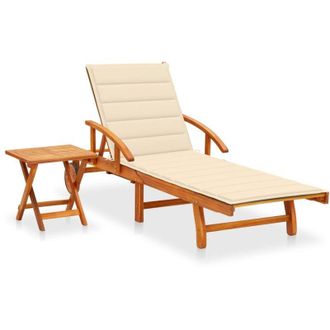 vidaXL Sonnenliege mit Tisch und Auflage Akazie Massivholz - Vidaxl
