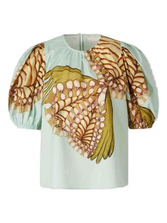 Ulla Johnson haut imprim&eacute; Ravena &agrave; manches bouffantes - Bleu