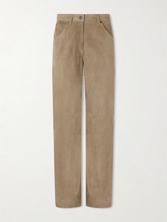 Brunello Cucinelli Hose Mit Weitem Bein Aus Veloursleder Mit Verzierungen - Braun