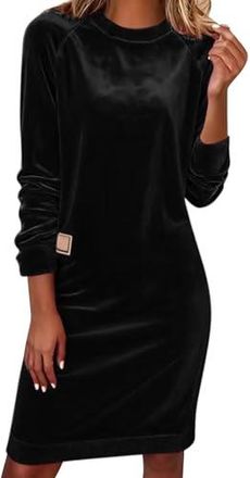 Generic Robe d&eacute;contract&eacute;e en velours dor&eacute; uni sexy pour femme et hiver, col rond, manches longues, robe d&eacute;t&eacute; a&eacute;r&eacute;e, avec manches, Noir, XXL