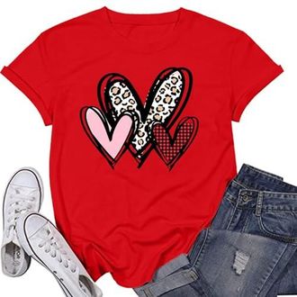 Generic 2026 - Chemise de Saint-Valentin pour femme - Imprim&eacute; l&eacute;opard - Style d&eacute;contract&eacute; - &Agrave; manches courtes (2), Rouge, XXL