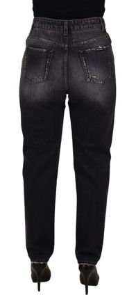 Dolce & Gabbana Womens Black Washed Tattered High Waist Denim Jeans Cotton Clothing